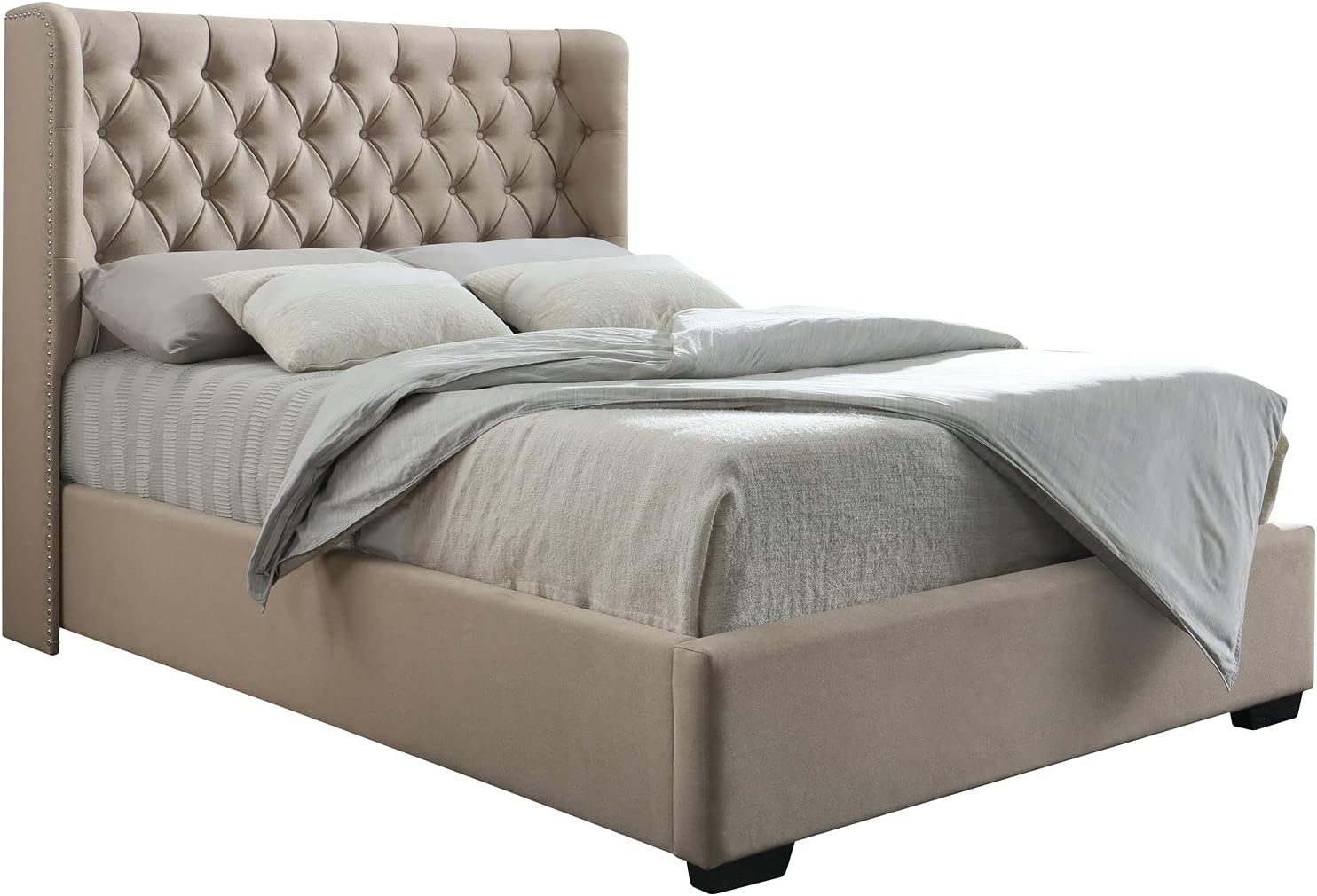 UPHOLSTERED CHESTERFIELD WINGED BED FRAME & HEADBOARD DOUBLE/KING/SUPE ...